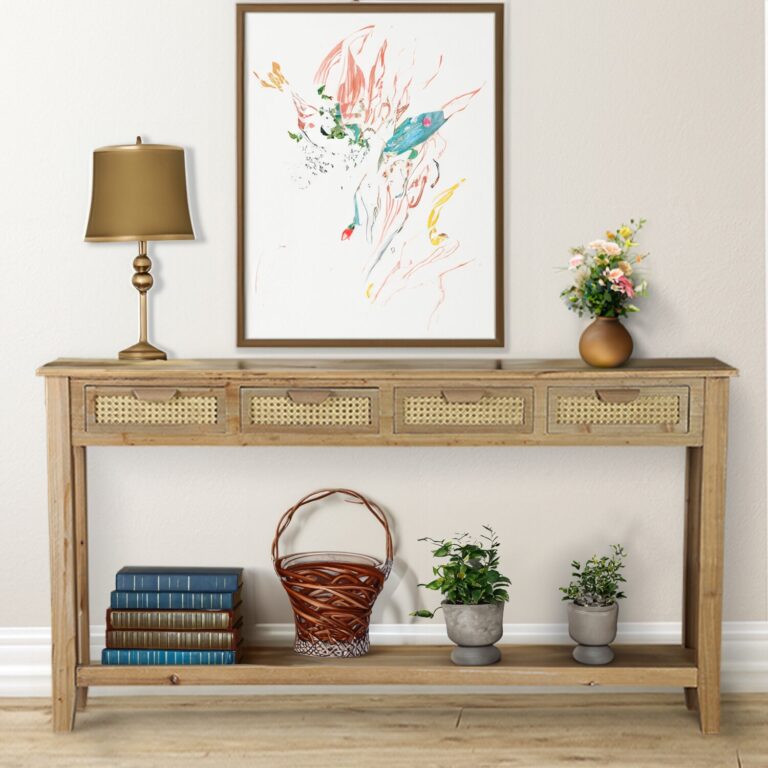 Console Table with 4 Rattan Drawers, 60″ Long Narrow Boho Foyer ...
